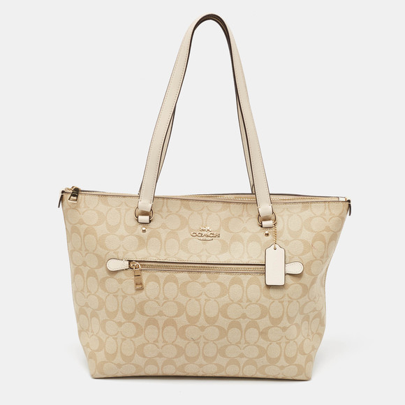 Coach | Bags | Coach Beigewhite Signature Coated Canvas And Leather ...